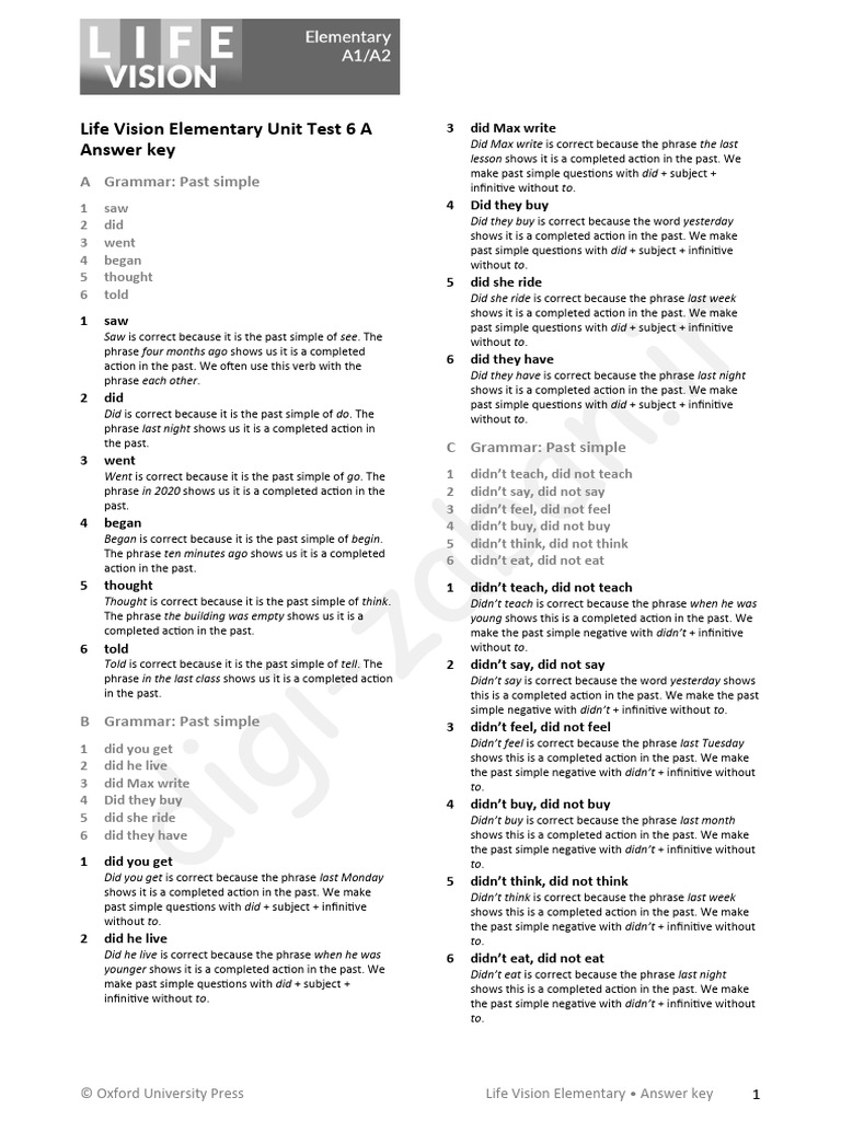 Lif Visi Ele Unit 6a Answer Key | PDF | Phrase | Vocabulary