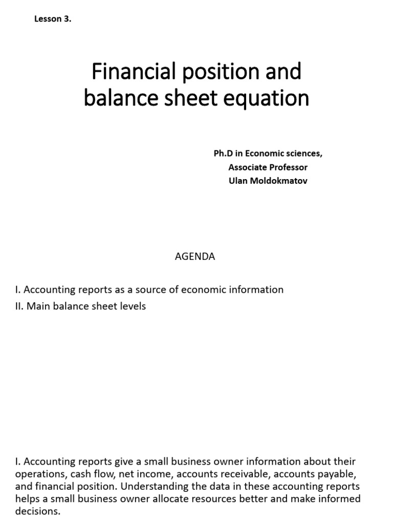 Lesson 3. Financial Position and Balance Sheet Equation | PDF | Equity ...