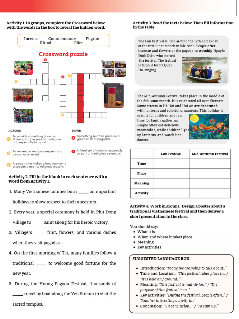 Vietnamese Festival Crossword Activity | PDF | Festival