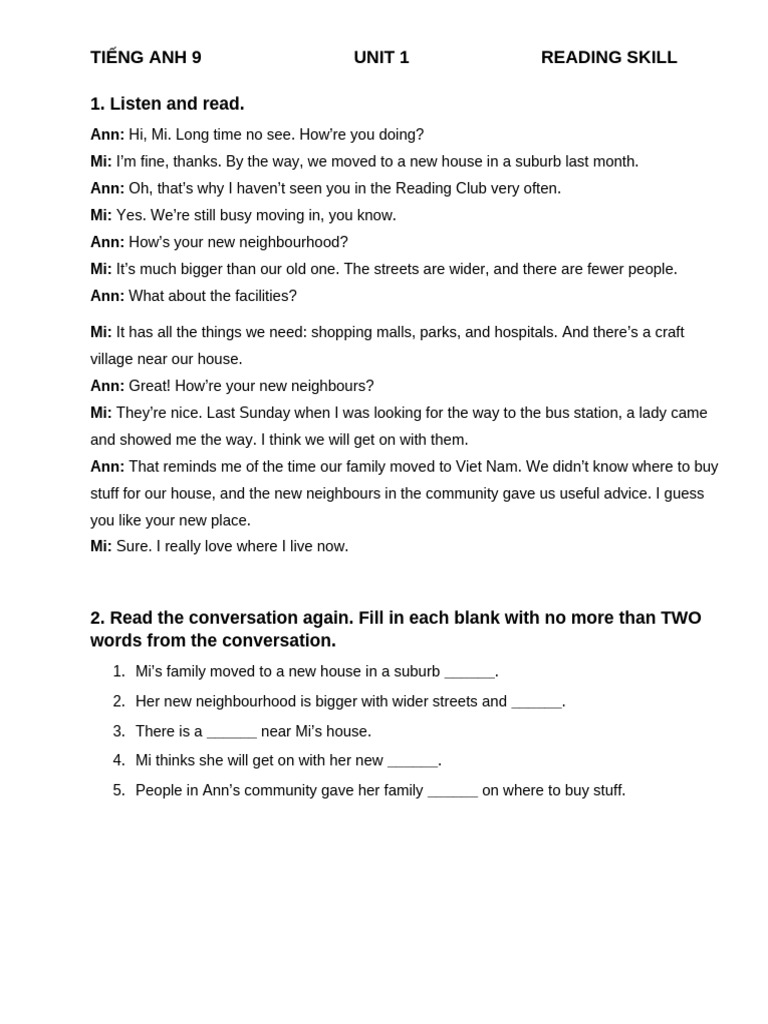 Grade 9 - Reading Unit 1 | PDF