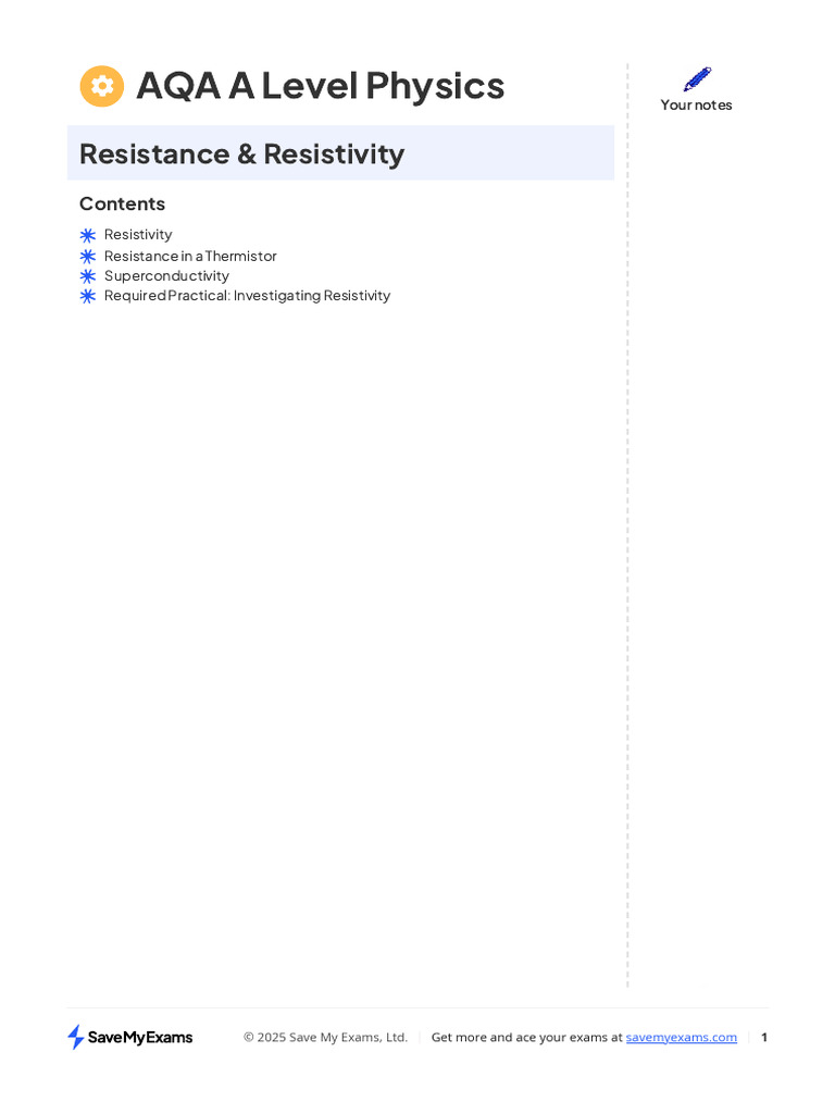 AQA A Level Physics: Resistance & Resistivity | PDF