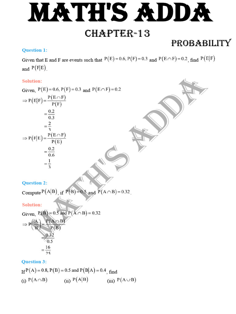 Probability Questions and Solutions Guide | PDF | Probability ...