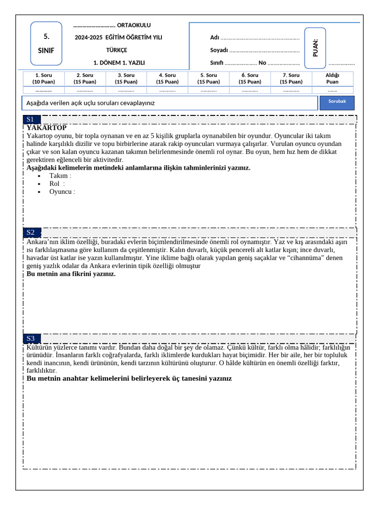 5 Sinif Turkce Sorubak Com 1d1y Dosya No 0030021 | PDF