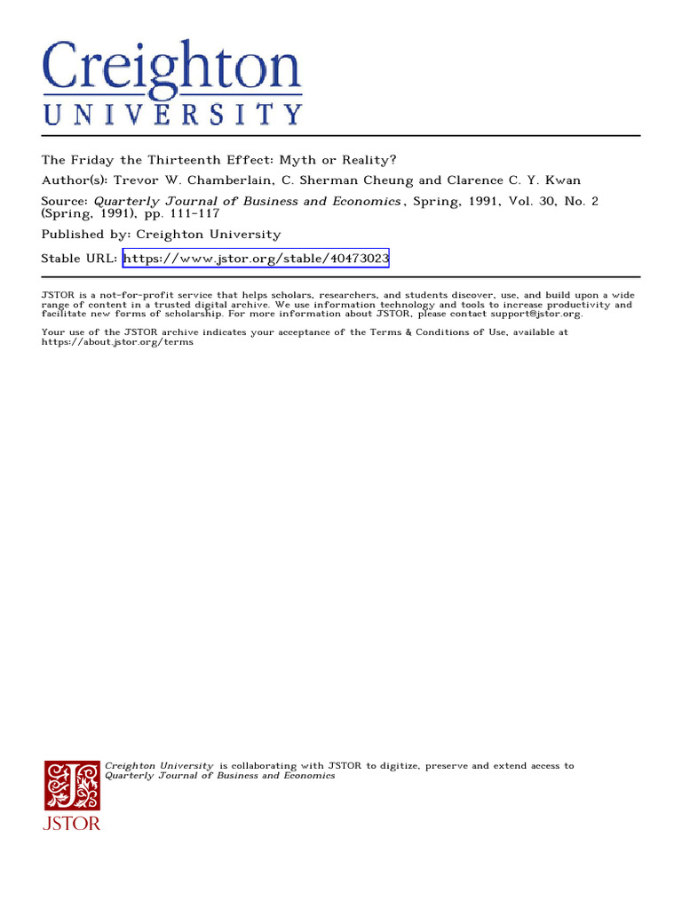 Chamberlain 1991 Friday Thirteenth Effect | PDF | Student's T Test ...