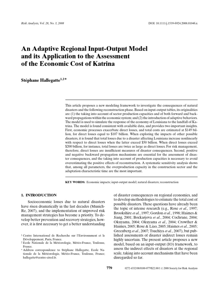 Risk Analysis - 2008 - Hallegatte - An Adaptive Regional Input Output ...