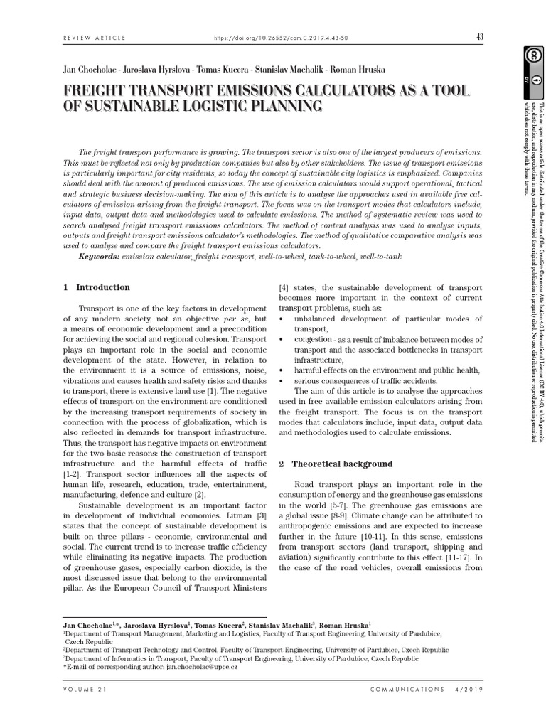 Freight Transport Emissions Calculators As A Tool | PDF | Transport ...