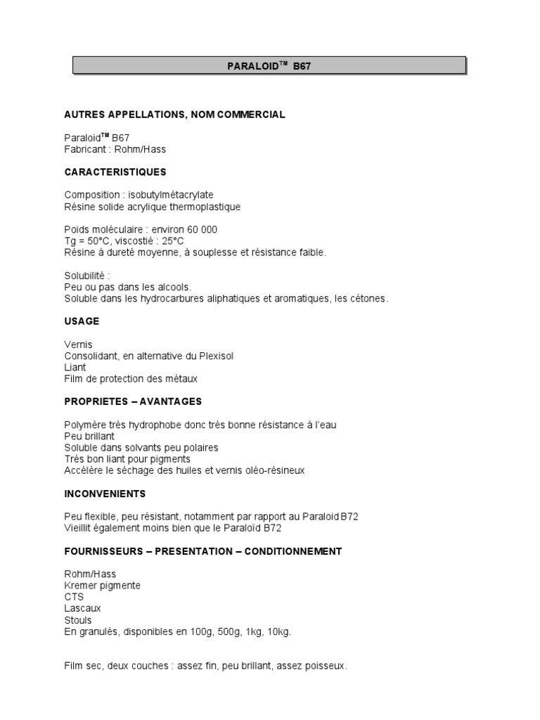 Fiche Paraloid b67 | PDF