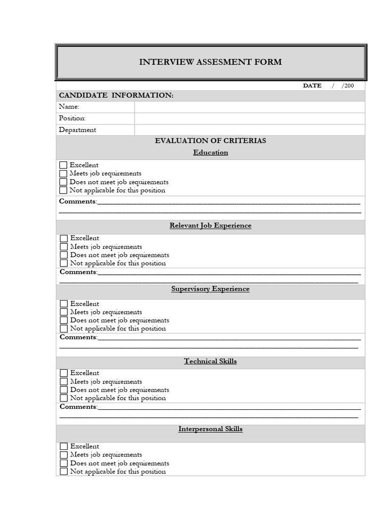 Interview Asseesment Form | PDF | Educational Assessment | Industrial ...