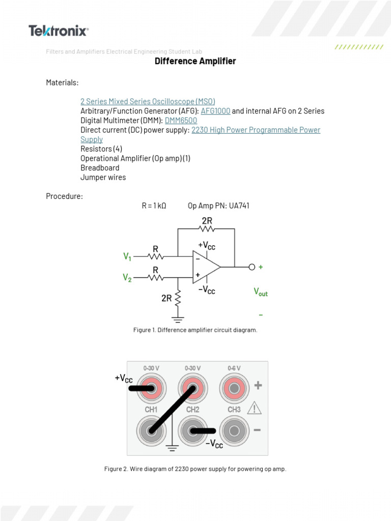 Difference Amplifier Lab Guide | PDF | Amplifier | Operational Amplifier