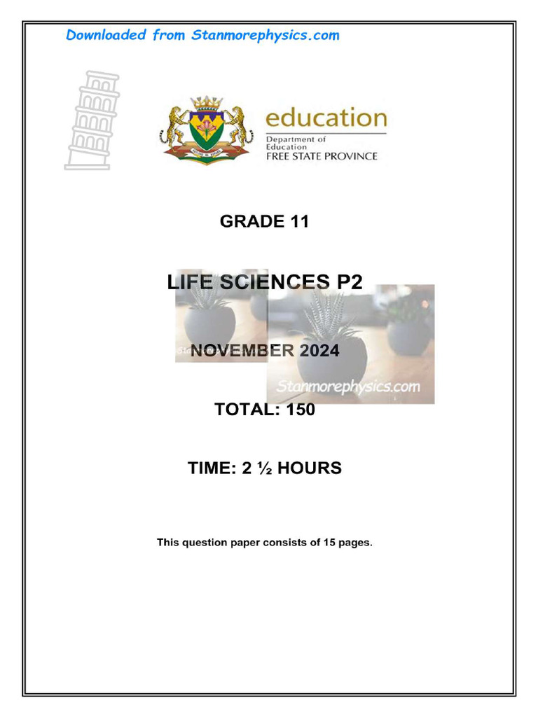 FS Life Sciences Grade 11 November 2024 P2 and Memo | PDF