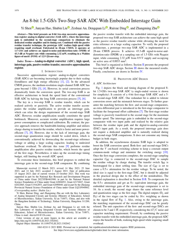 An 8 Bit 1 5 GS S Two Step SAR ADC With Embedded Interstage Gain | PDF ...