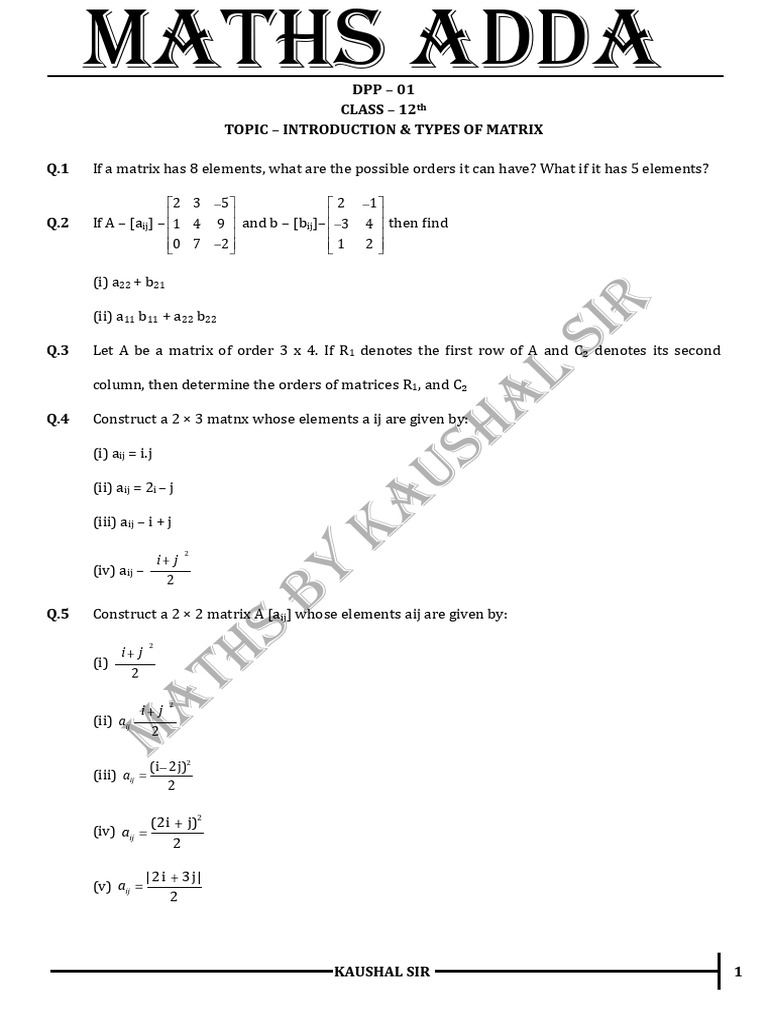 Matrix Types and Construction Guide | PDF | Matrix (Mathematics ...