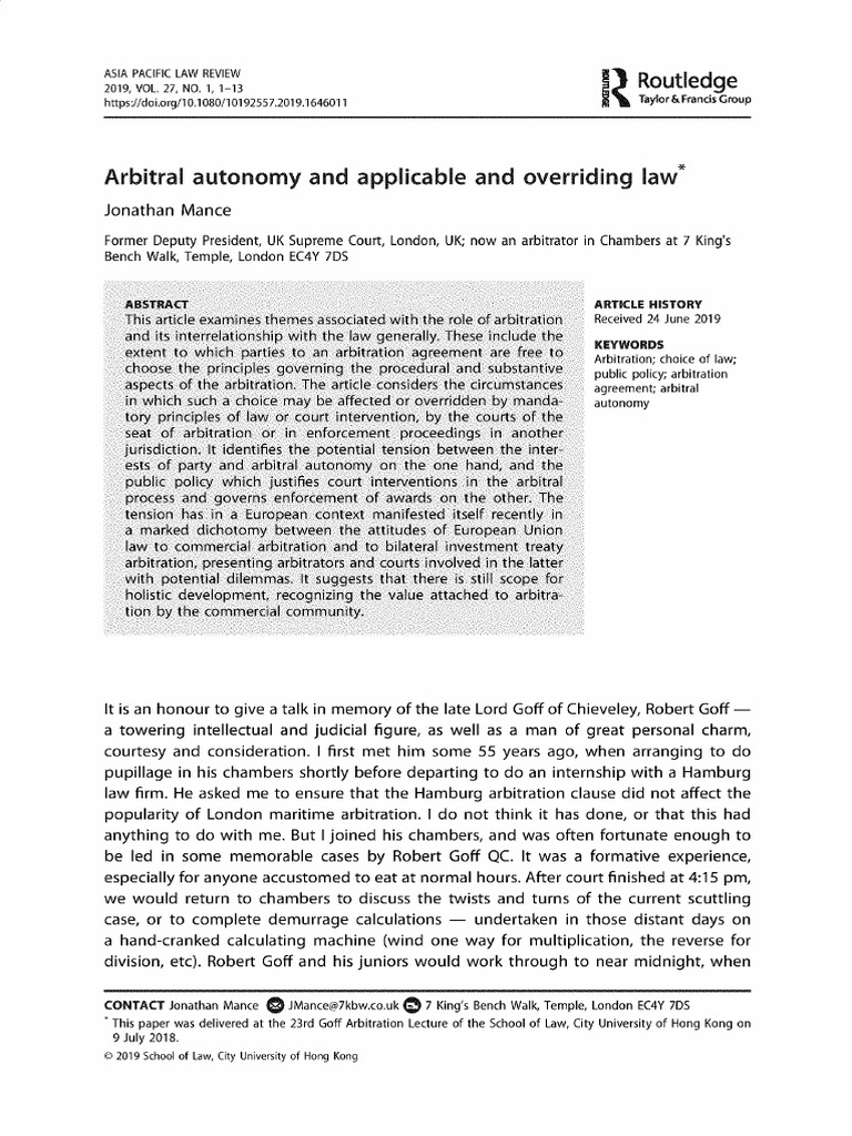Arbitral Autonomy and Applicable Law | PDF | Arbitration | Arbitral ...