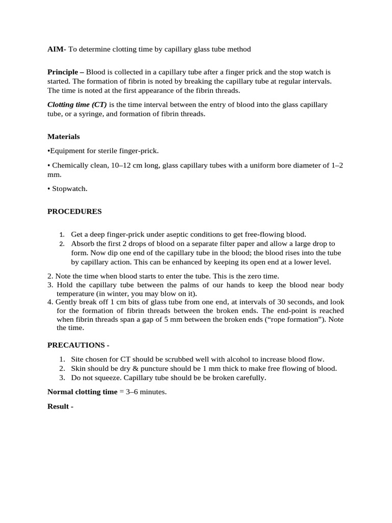 Clotting Time Measurement Method | PDF