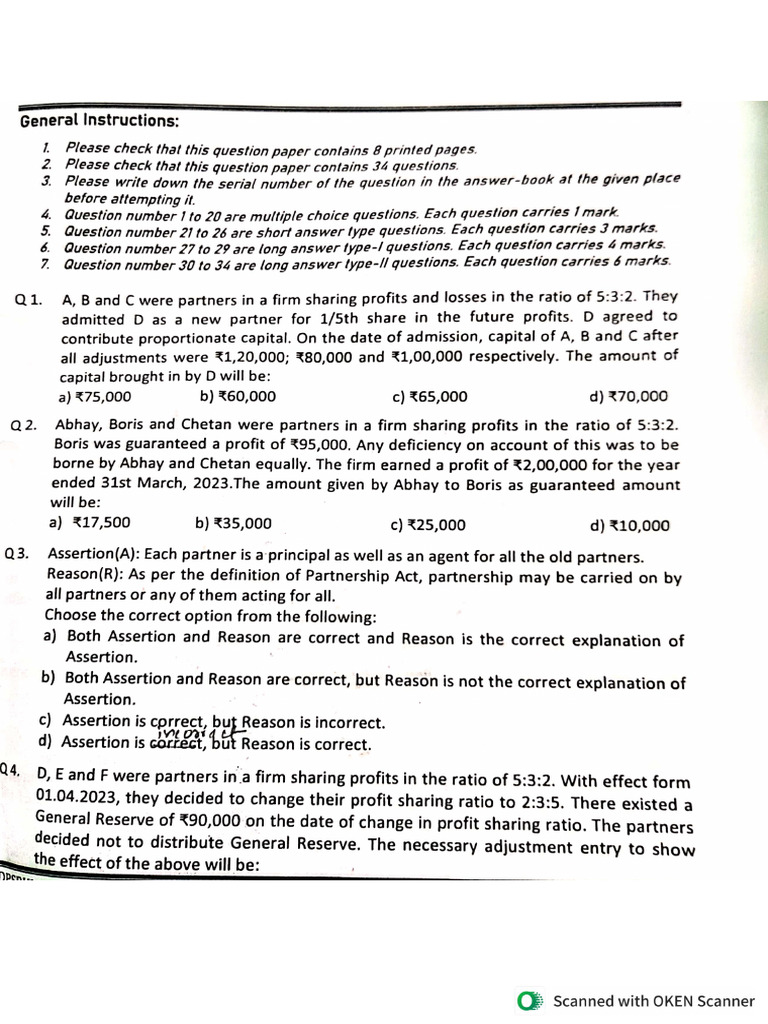 Sample Paper Accountancy | PDF