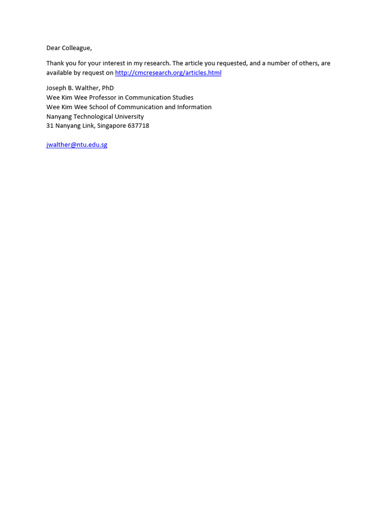 Research Articles by Joseph B. Walther | PDF
