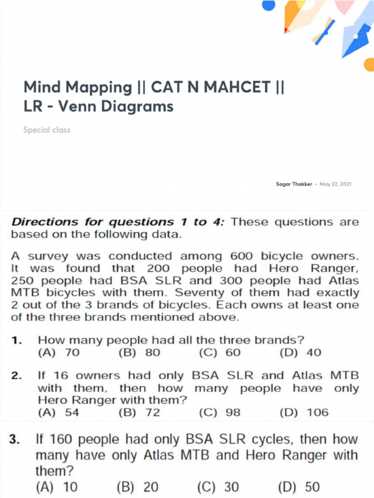 Mind Mapping CAT N MAHCET LR Venn Diagrams No Anno | PDF