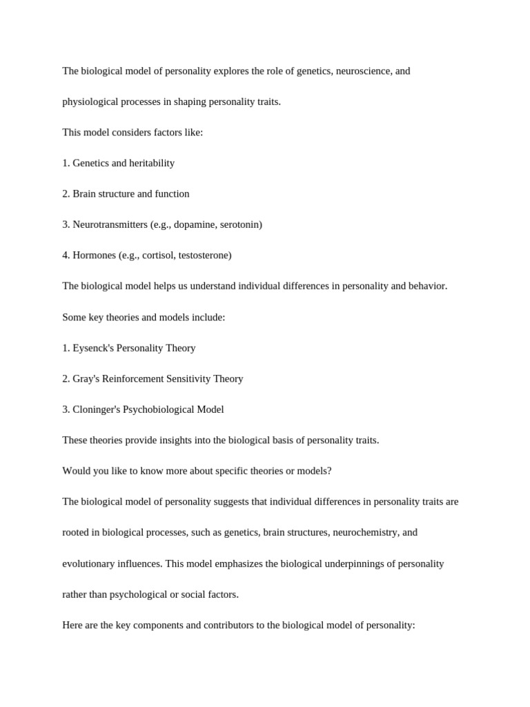 Biological Model of Personality Explained | PDF | Extraversion And ...