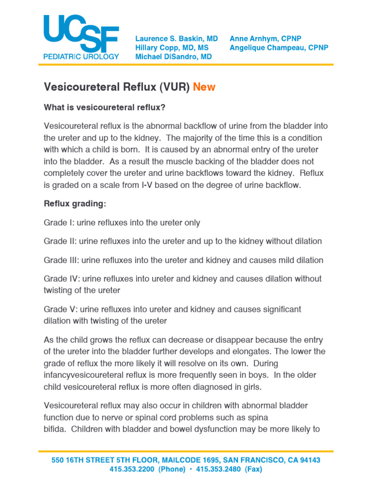 Vesicoureteral Reflux Vur New 080615 0 | PDF | Urology | Genitourinary ...