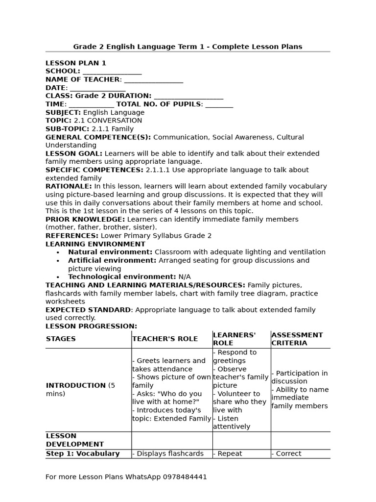 Grade 2 English Lesson Plans: Family & Seasons | PDF | Lesson Plan ...