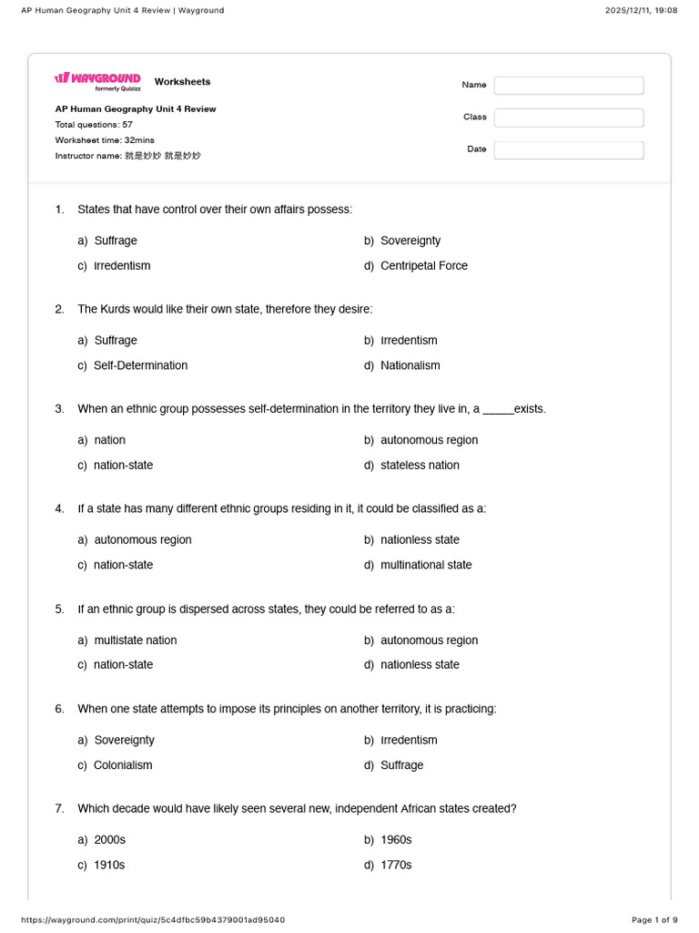 AP Human Geography Unit 4 Review Quiz | PDF | International Relations ...