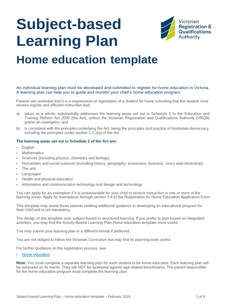 Home Education Learning Plan Template | PDF | Learning | Science
