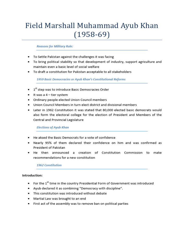 Field Marshall Muhammad Ayub Khan | PDF | Pakistan | Government
