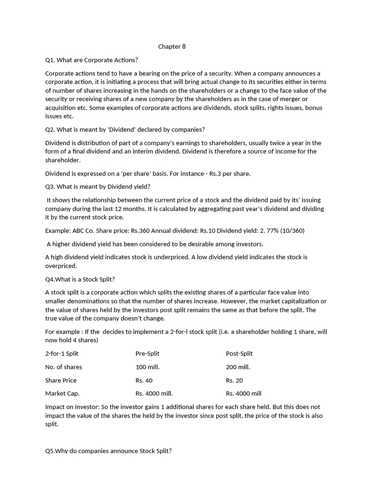 Understanding Corporate Actions and Dividends | PDF | Dividend | Stocks