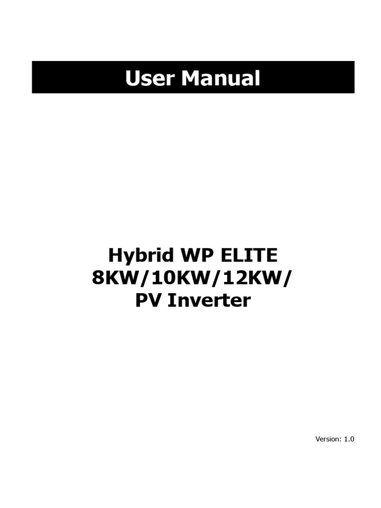 Hybrid PV Inverter User Manual | PDF | Electrical Connector | Power ...
