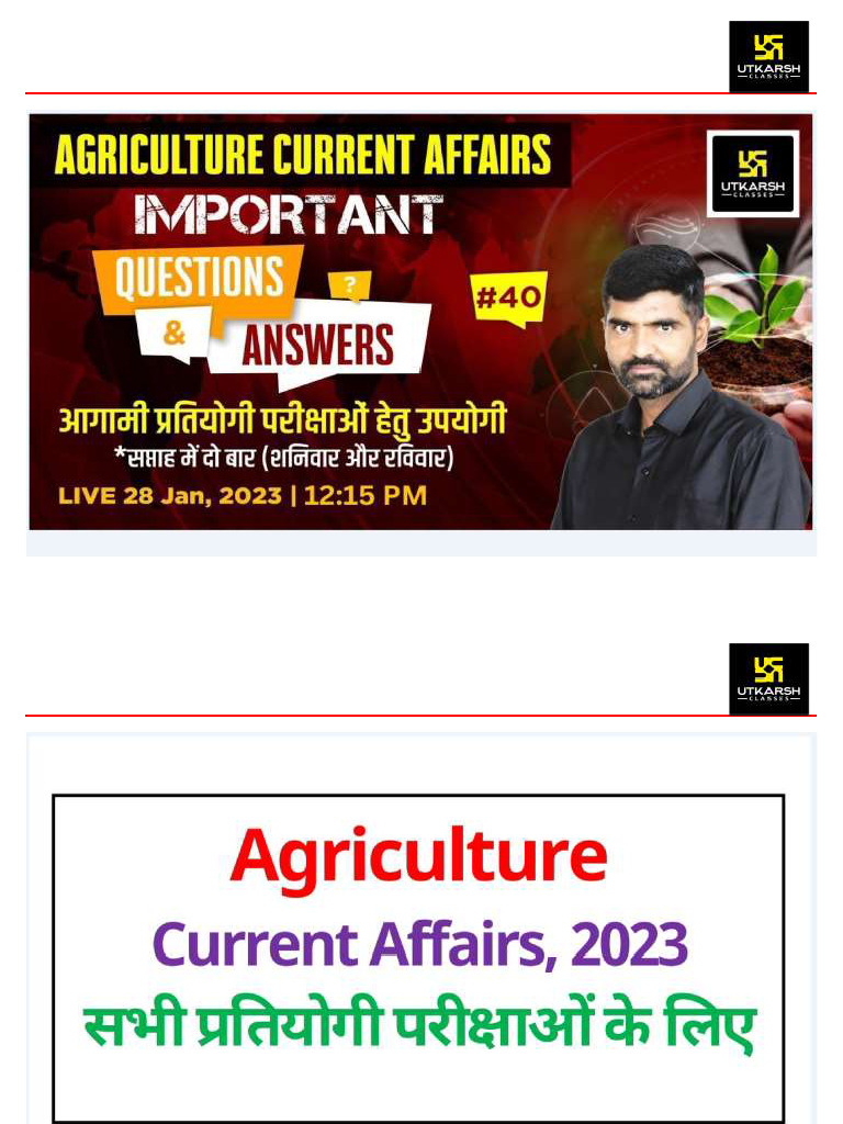 Agriculture Current Affairs #40 Important Question For All Agriculture ...