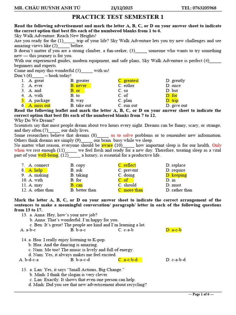 STA 10 Friends Global - Practice Test Semester 1 - 2025 Format | PDF ...