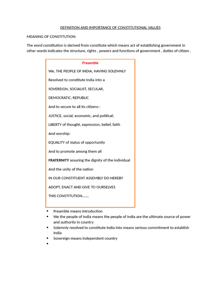 Definition and Importance of Constitutional Values | PDF