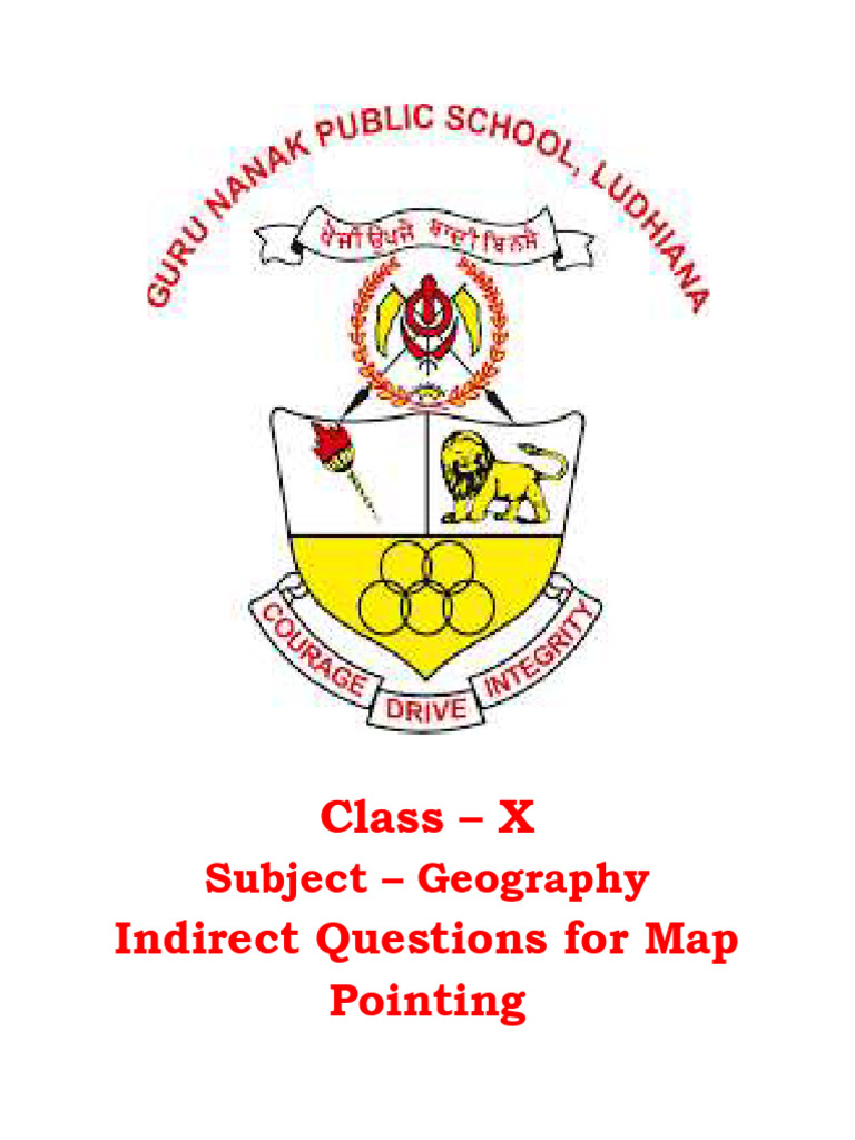 Class 10 Geography Indirect Questions of Map Pointing Answer Key | PDF