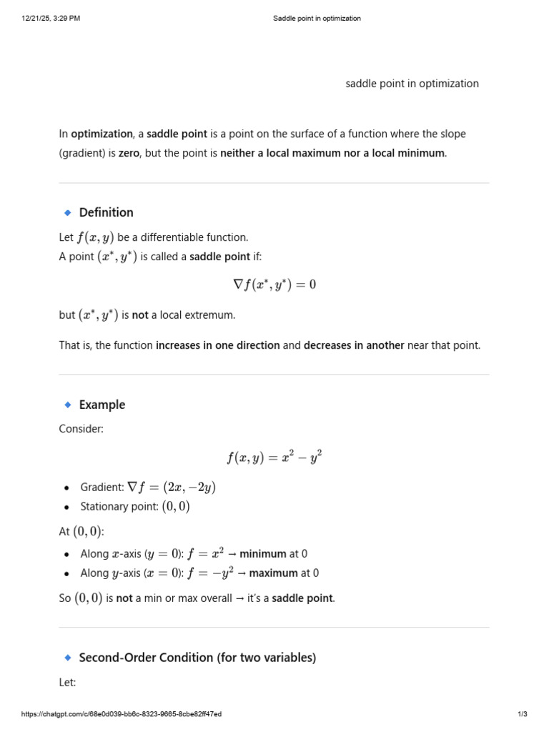 Understanding Saddle Points in Optimization | PDF | Mathematical ...