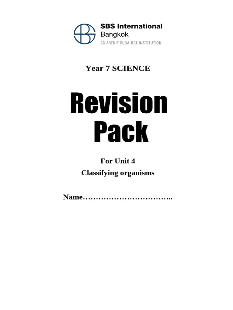 Year 7 SCIENCE Revision Unit 4 | PDF | Cell (Biology) | Organisms