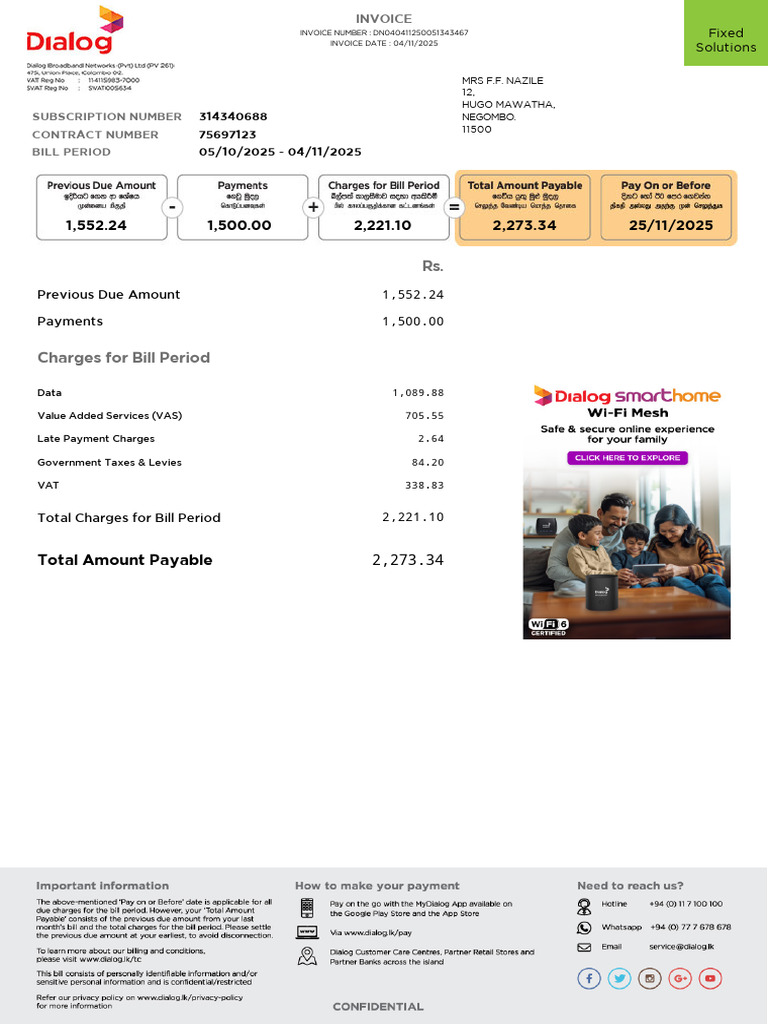 Dialog Invoice Summary for October 2025 | PDF