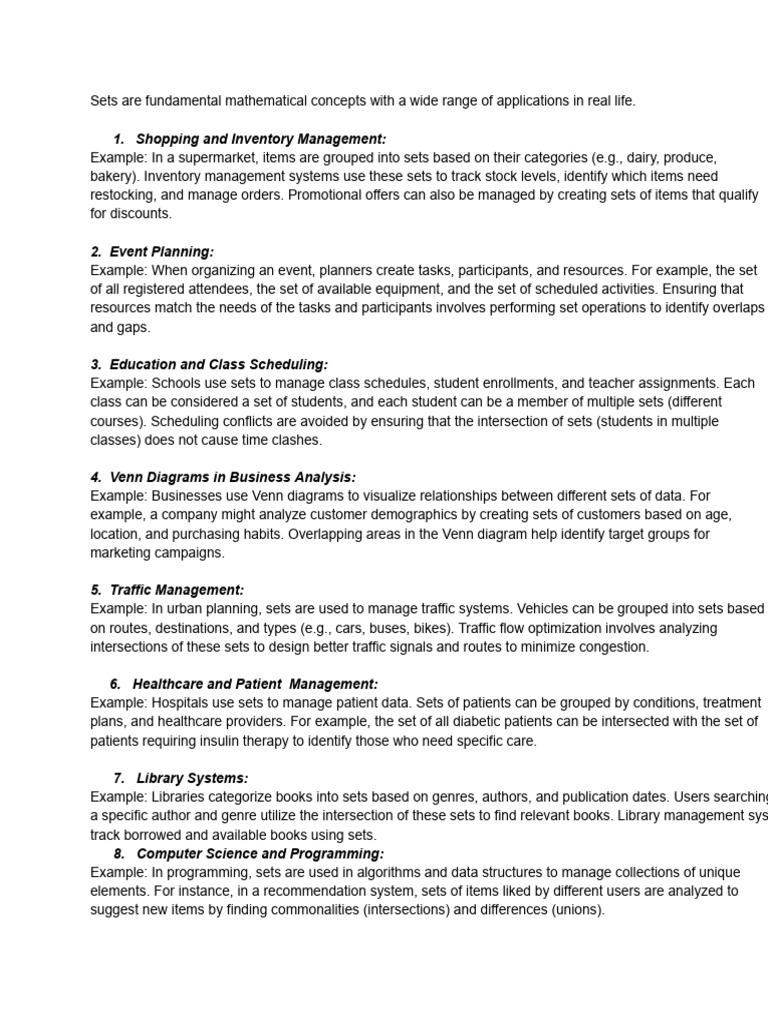 Real-Life Applications of Sets in Various Fields | PDF | Traffic | Genetics