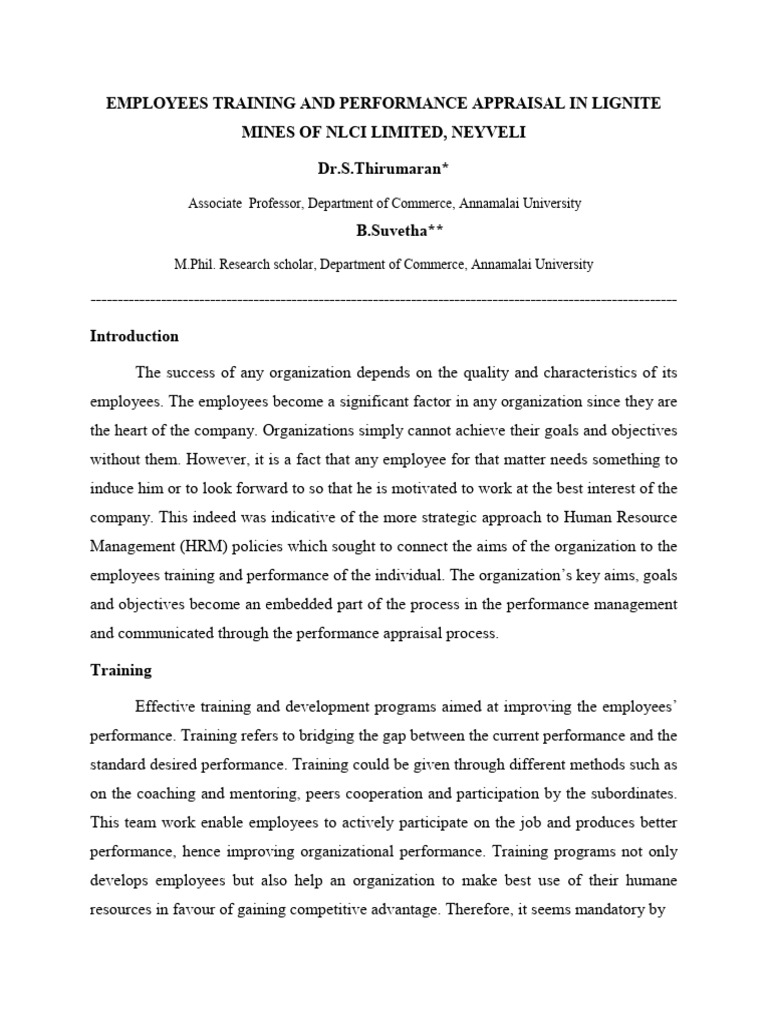 Thirumaran and Suvetha (2019) | PDF | Performance Appraisal | Employment