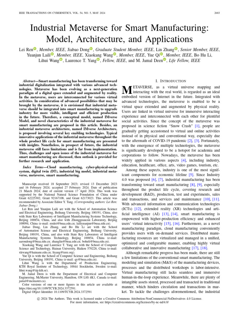 Industrial Metaverse in Smart Manufacturing | PDF | Virtual Reality ...