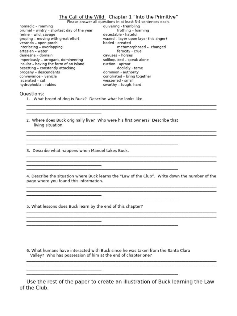 Call of the Wild Chapter 1 & 2 Questions | PDF | The Call Of The Wild
