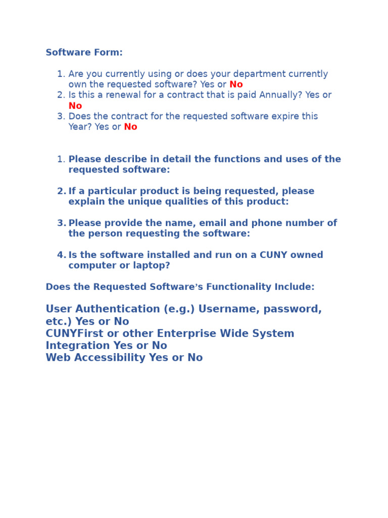 Software Request Form for CUNY | PDF
