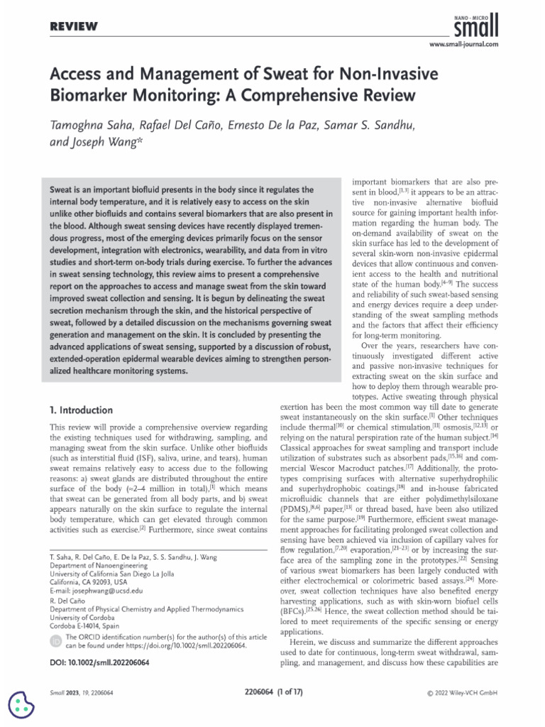 Access and Management of Sweat For Non Invasive Biomarker Monitoring ...