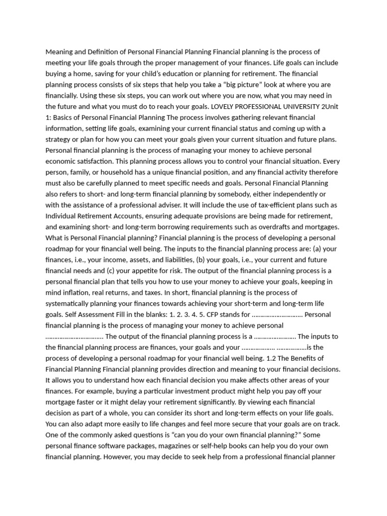 Understanding Personal Financial Planning | PDF | Wealth | Risk