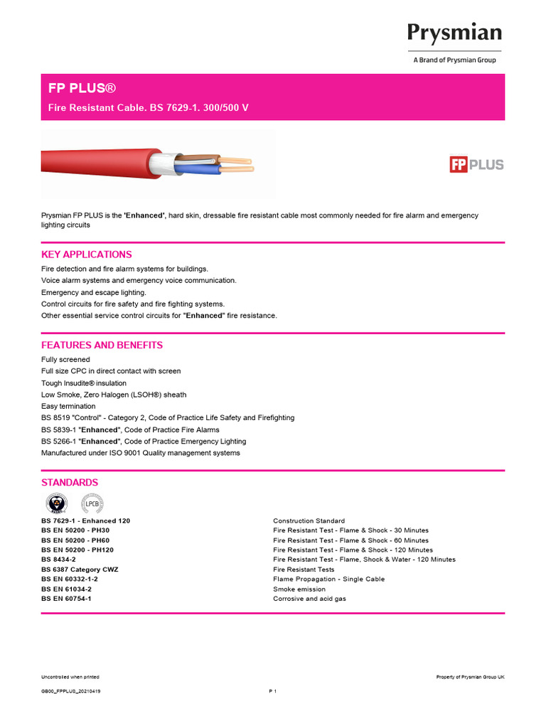 Fire Resistant FP PLUS® Cable Overview | PDF | Electrical Wiring ...