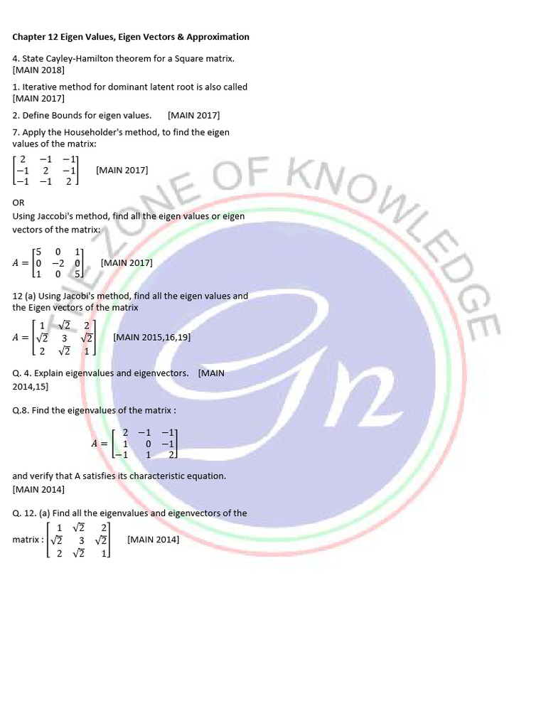 Chapter 12 Eigen Values, Eigen Vectors & Approximation | PDF