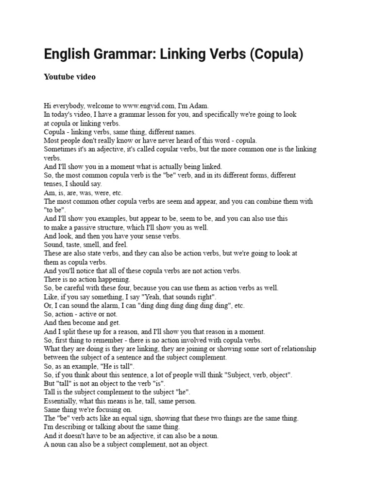 Understanding Linking Verbs in English | PDF | Verb | Subject (Grammar)