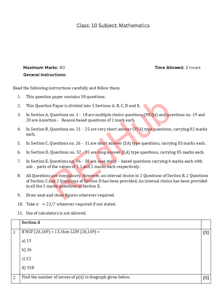 REDHub Class 10 Sample Paper 1 Maths (2025-26) . | PDF | Circle | Sphere