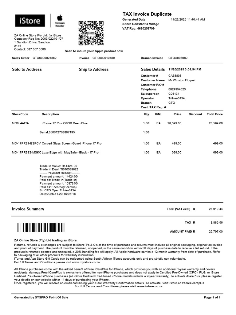iStore Tax Invoice for iPhone Purchase | PDF | I Phone | Apple Inc.