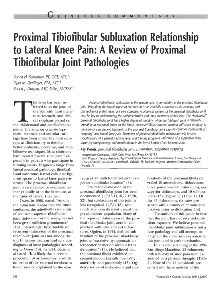 Semonian Et Al 1995 Proximal Tibiofibular Subluxation Relationship To ...