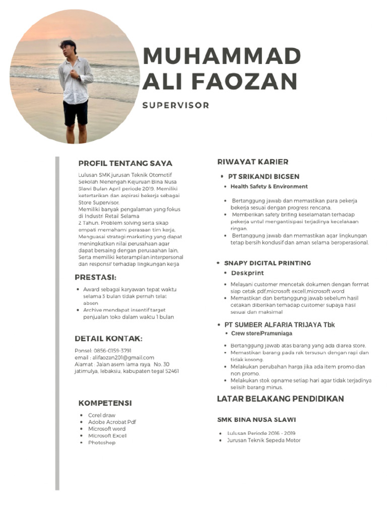 CV Saya Ali Faozan. | PDF